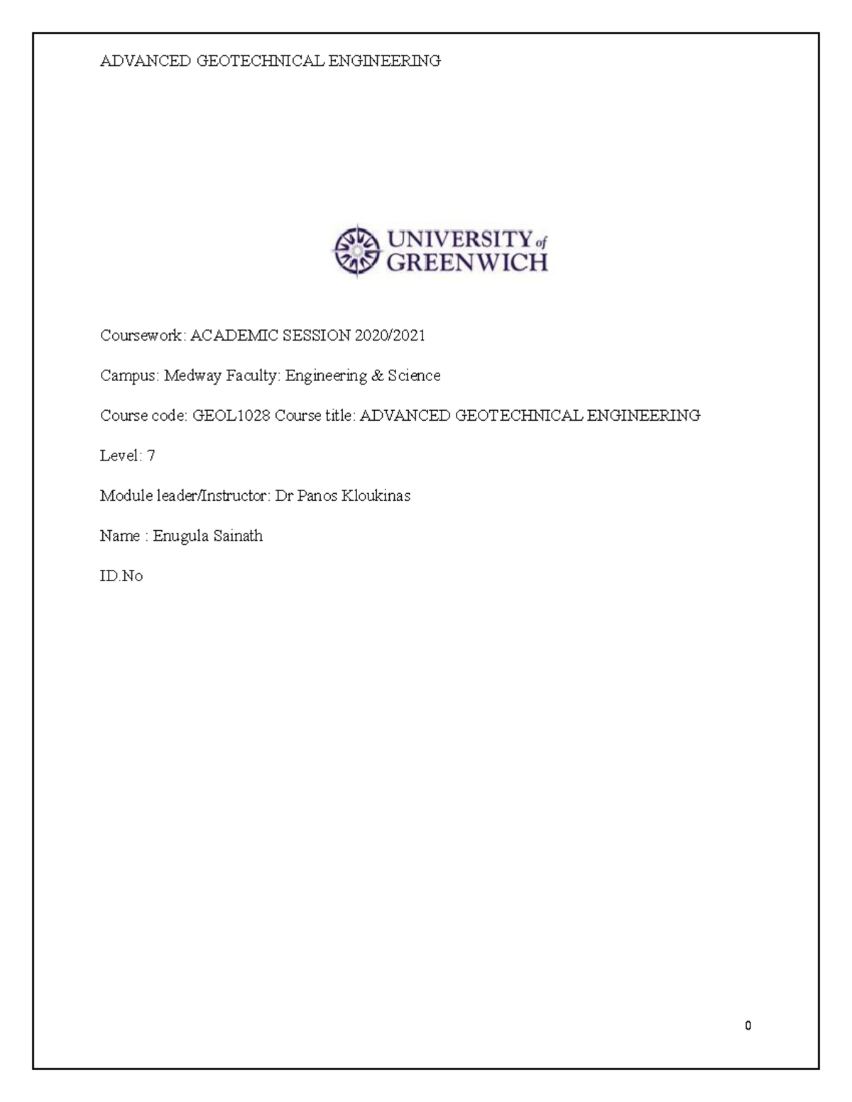 Advanced Geotechnical Engineering sainadh - Coursework: ACADEMIC ...