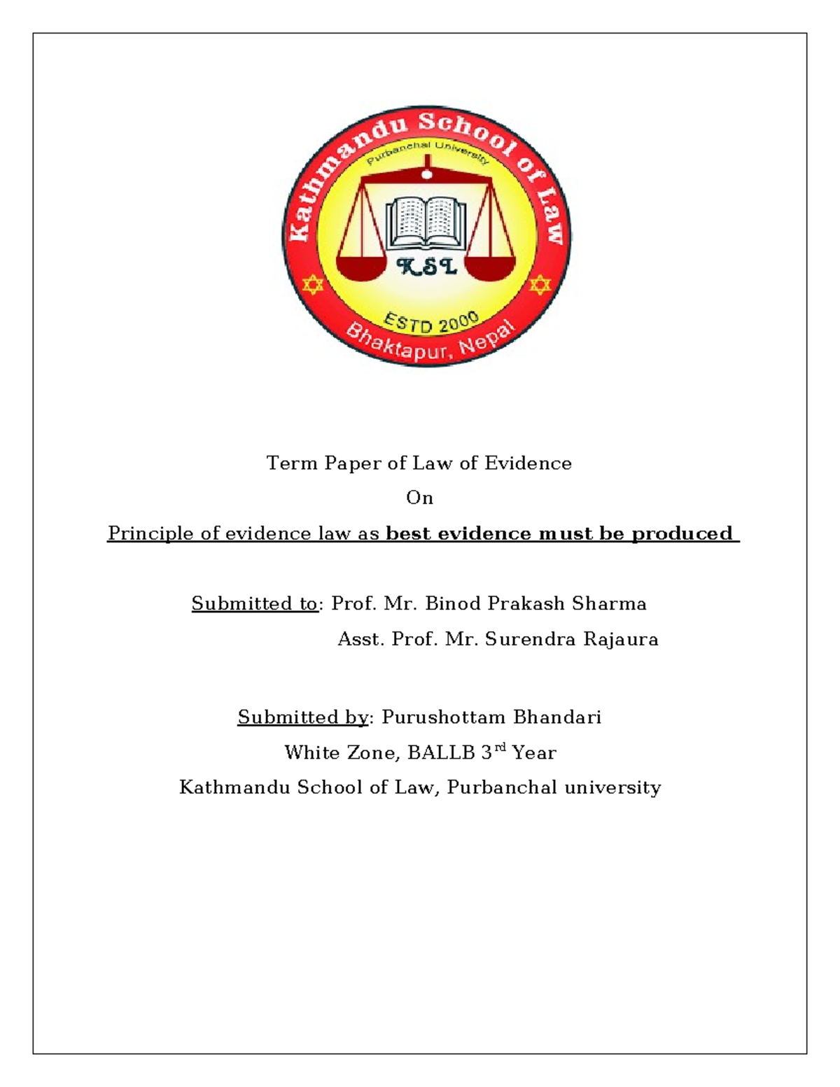Term Paper of Law of Evidence - Term Paper of Law of Evidence On ...