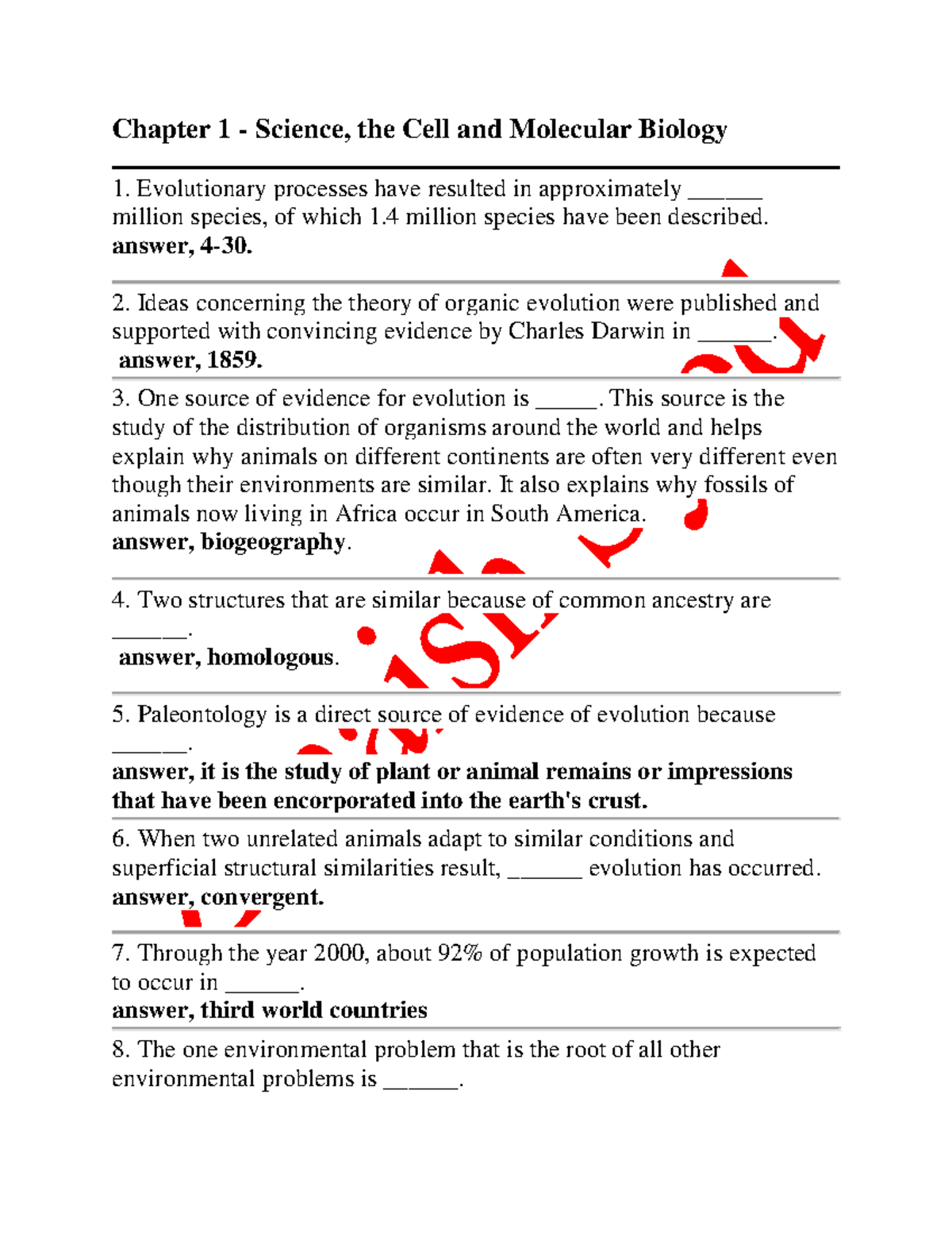 Solved Mcqs Miller and Harley(Zoology حیاتیات) - Chapter 1 - Science ...