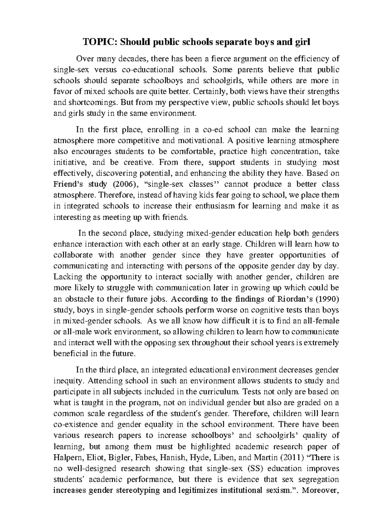 DANG VI DAT PLX108- Agrumentative Essay - TOPIC: Should public schools ...