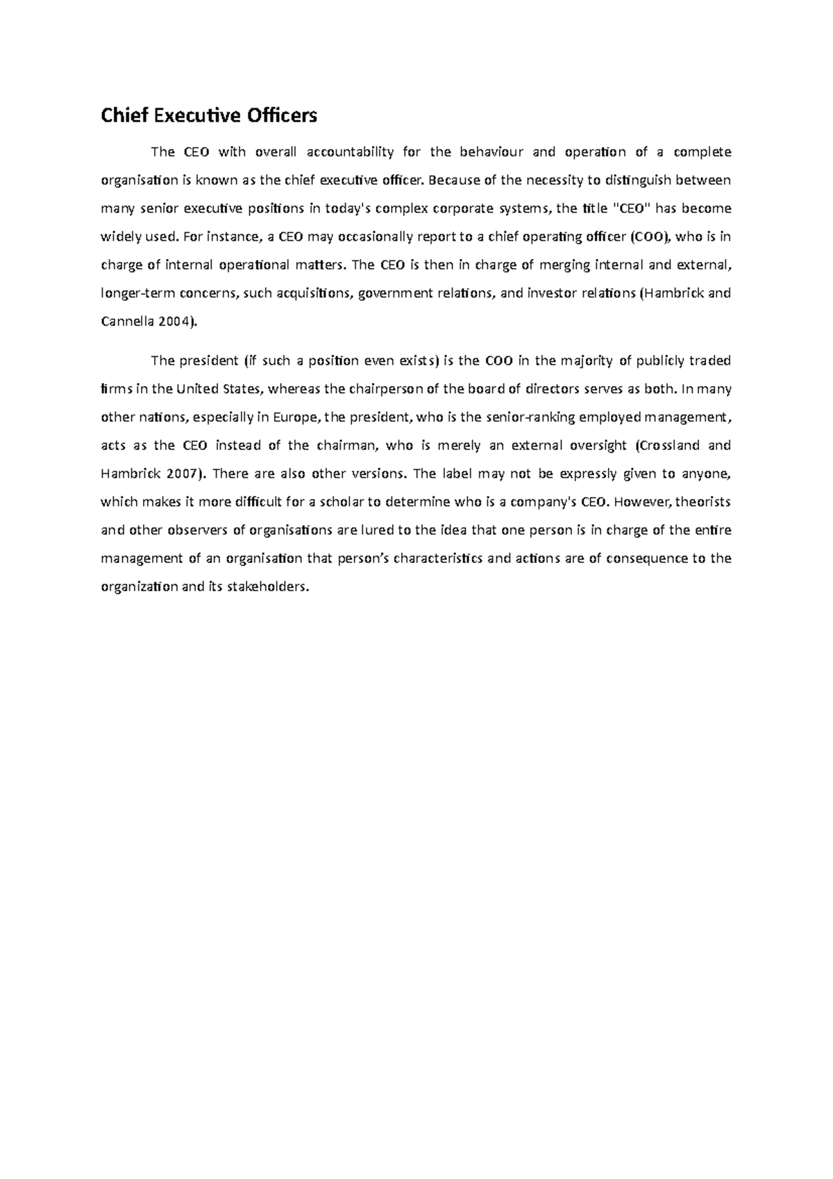 CEO Strategic Leadership - Chief Executive Officers The CEO with ...