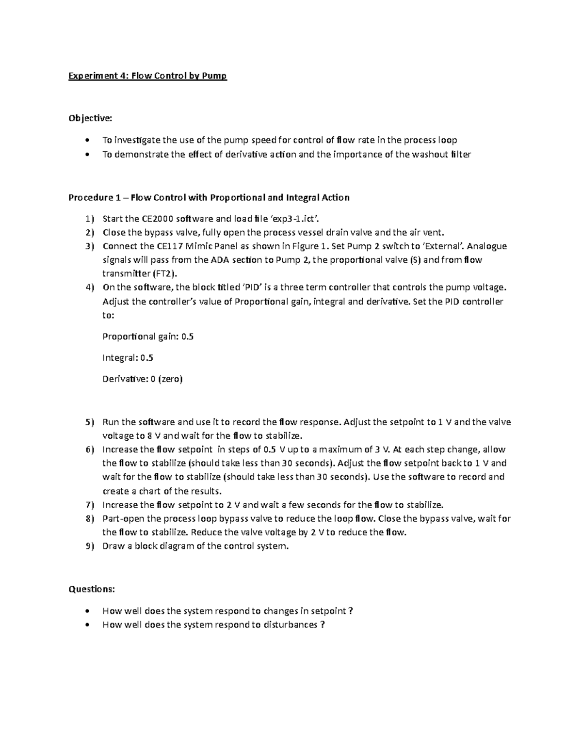 EEE 3925 HW L4 Flow Control by pump - Experiment 4: Flow Control by ...