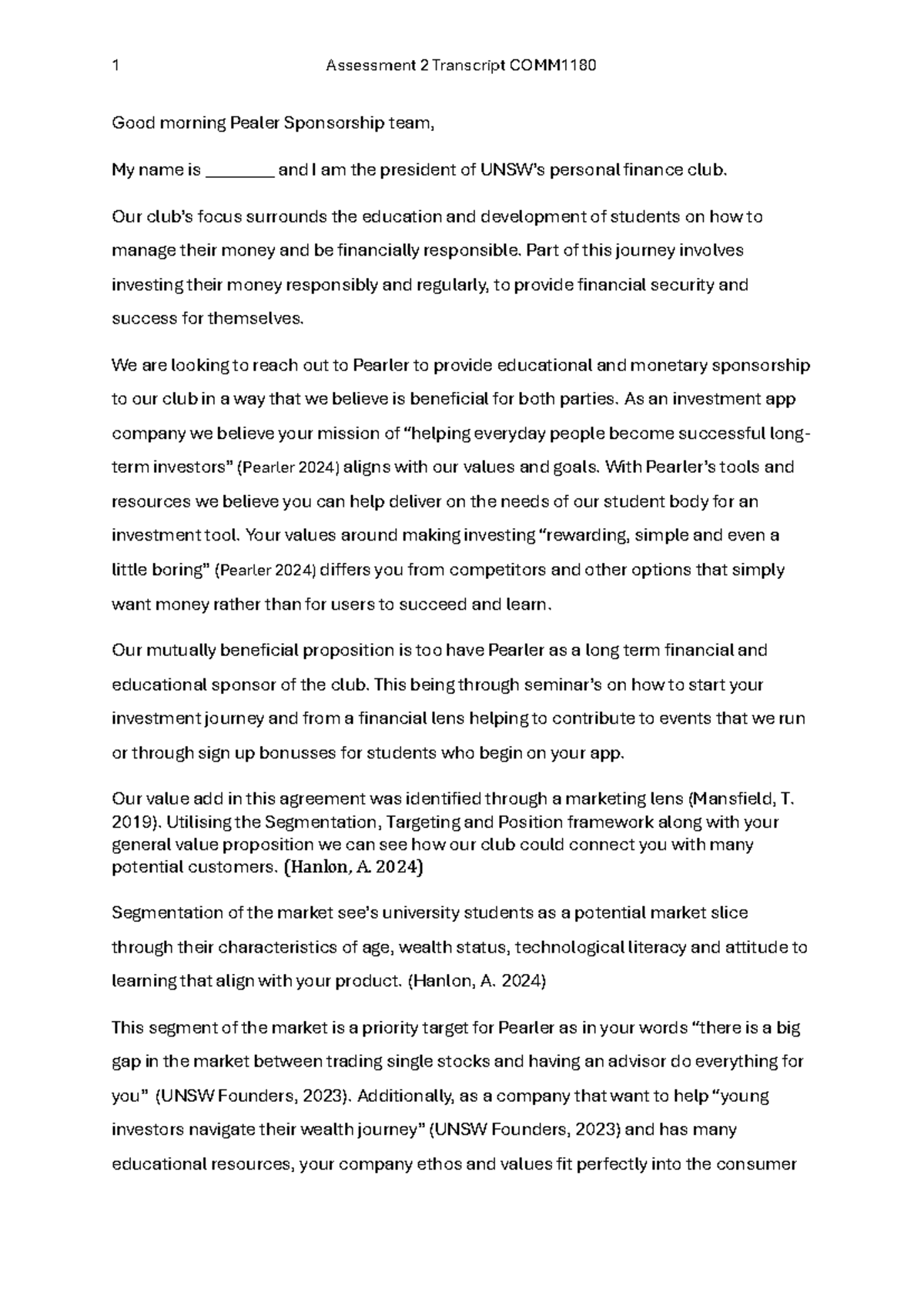 COMM180 Transcript Assessment 2 Investigation - 1 Assessment 2 ...