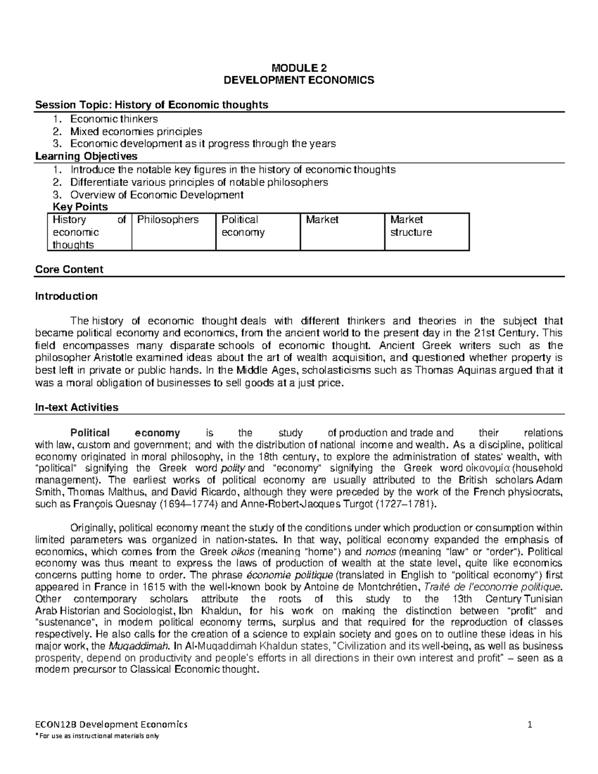 ECON12B-Modules-2 - notes - ECON12B Development Economics 1 MODULE 2 ...