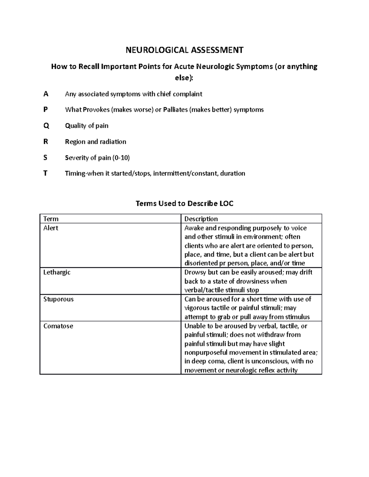 Neurological Assessment - NEUROLOGICAL ASSESSMENT How to Recall ...