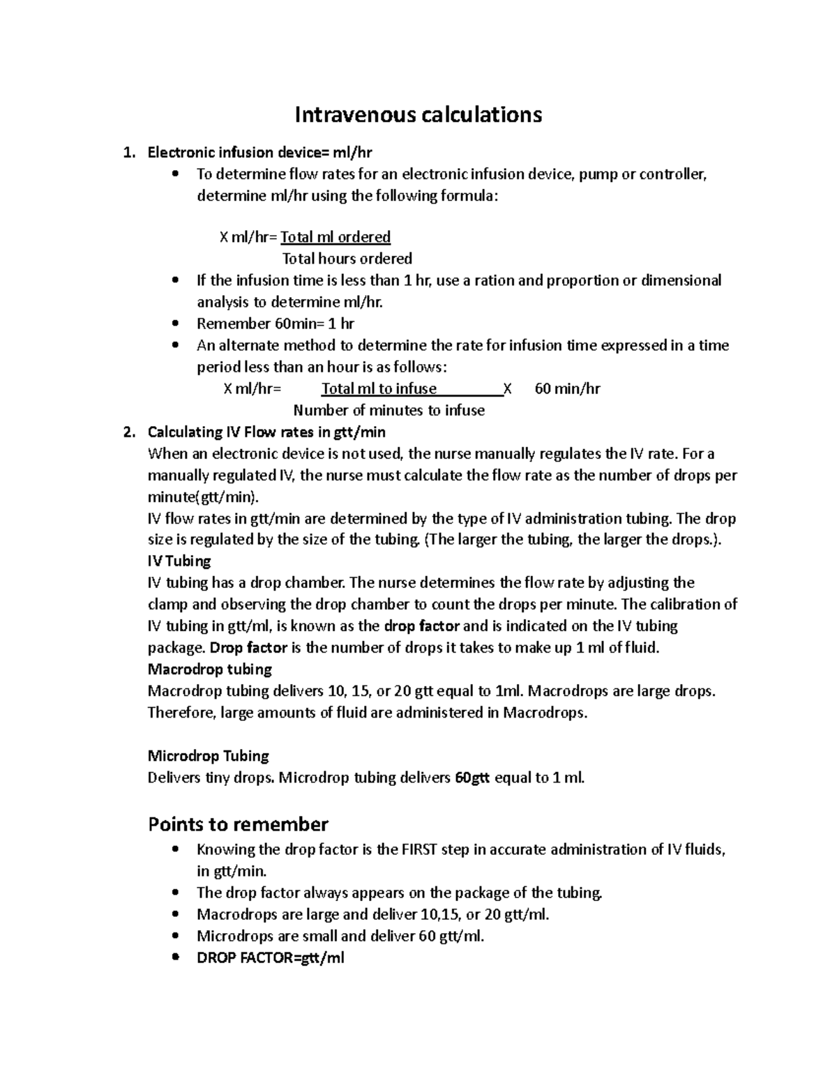 1105 IV Rate calculation formulas - Intravenous calculations Electronic ...