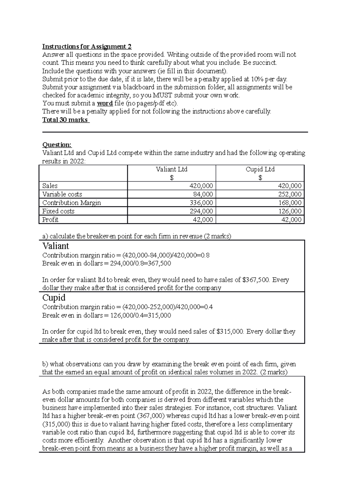 bsns115 assignment 2 - Instructions for Assignment 2 Answer all ...