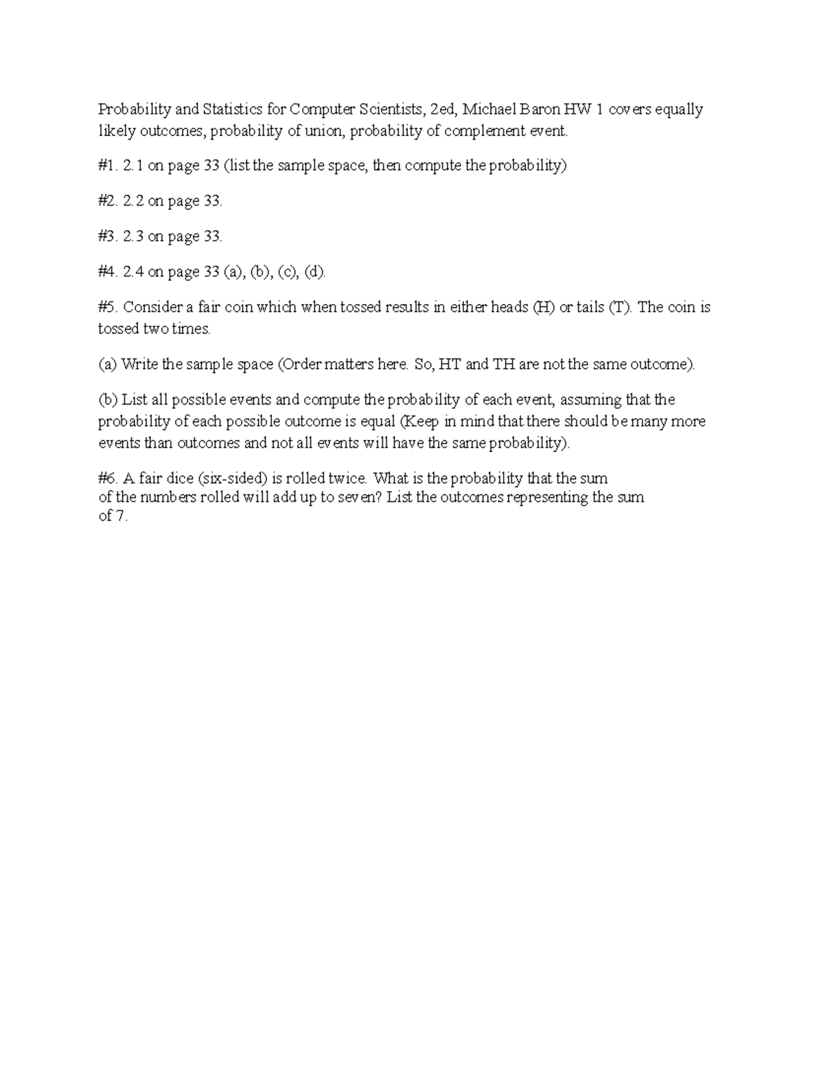 HW 1 - Homework #1 - Probability and Statistics for Computer Scientists ...