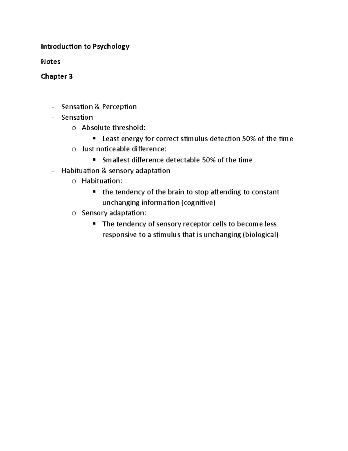Intro TO Psych CH 3 - chapter 3 notes - Introduction to Psychology ...