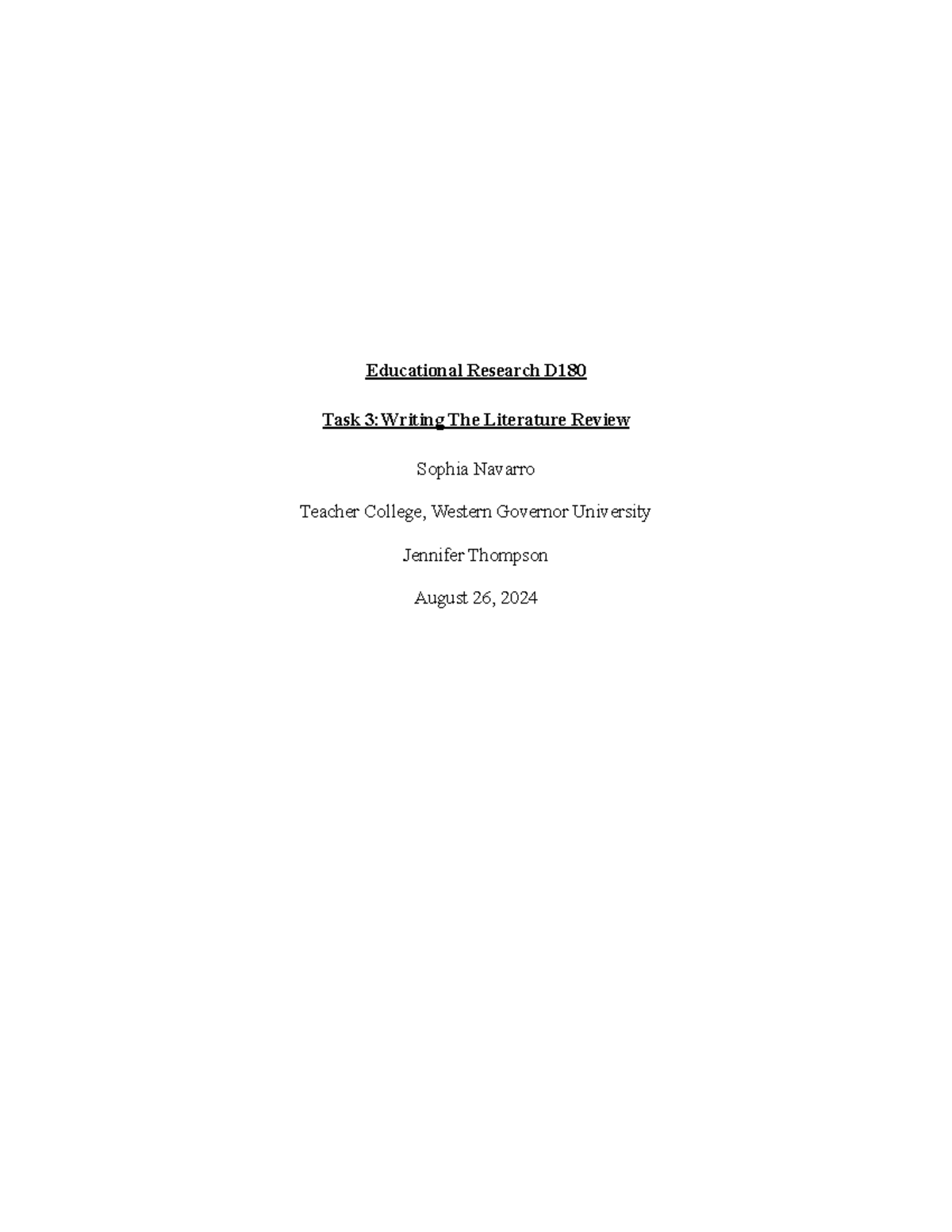 Educational Research D180 Task 3 - Educational Research D Task 3 ...