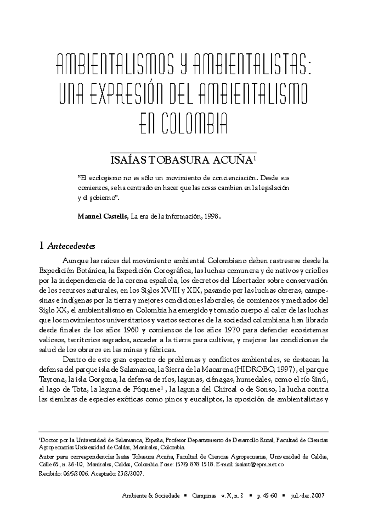 Amnientalista 2 - AMBIENTALISMOS Y AMBIENTALISTAS: UNA EXPRESI ÓN DEL ...