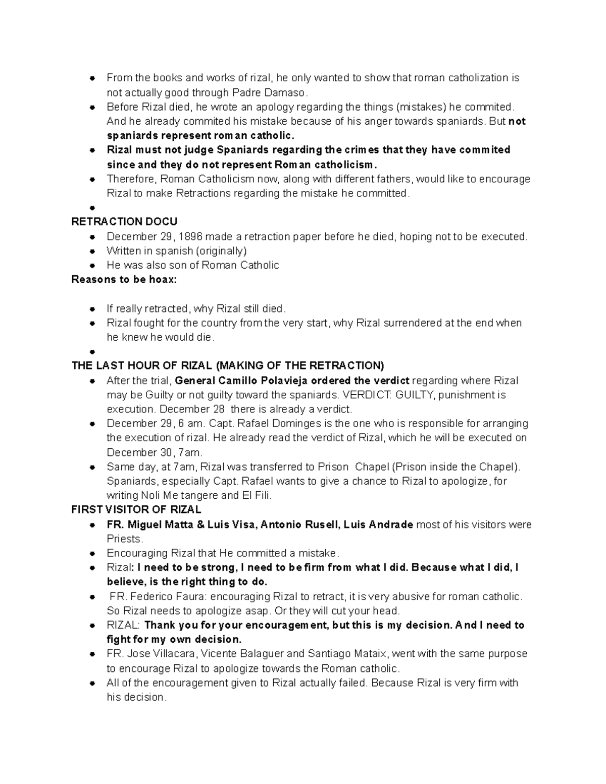 Rizal' Retraction - From the books and works of rizal, he only wanted ...