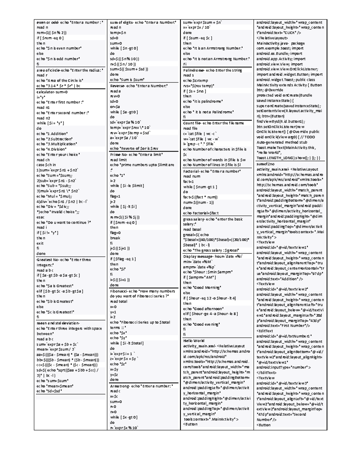 Shell,android programs - even or odd- echo "Enter a number : " read n ...