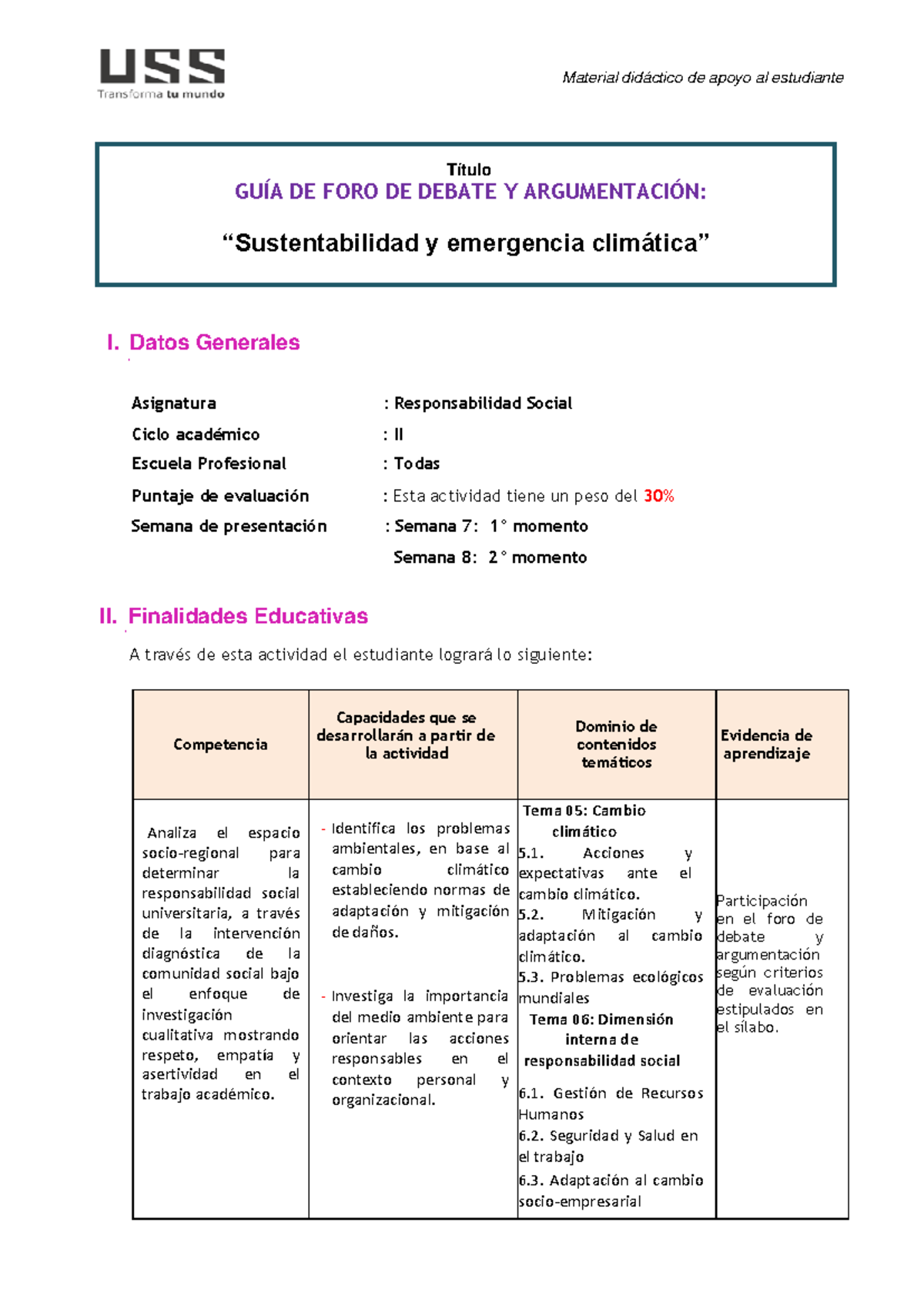 Guía de Foro de Debate y Argumentación ED - I. Datos Generales ...