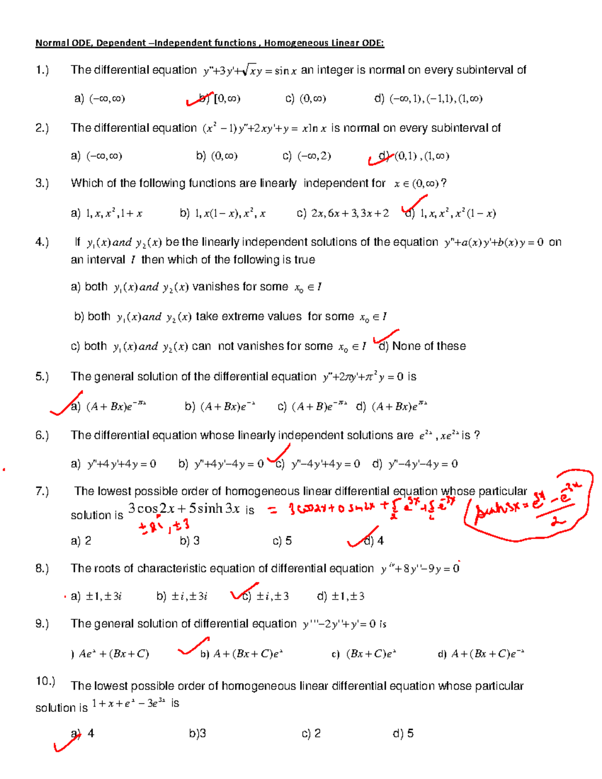 Soln Unit 2 3set1 MTH174 MCQs for practice - Normal ODE, Dependent – Independent functions ...