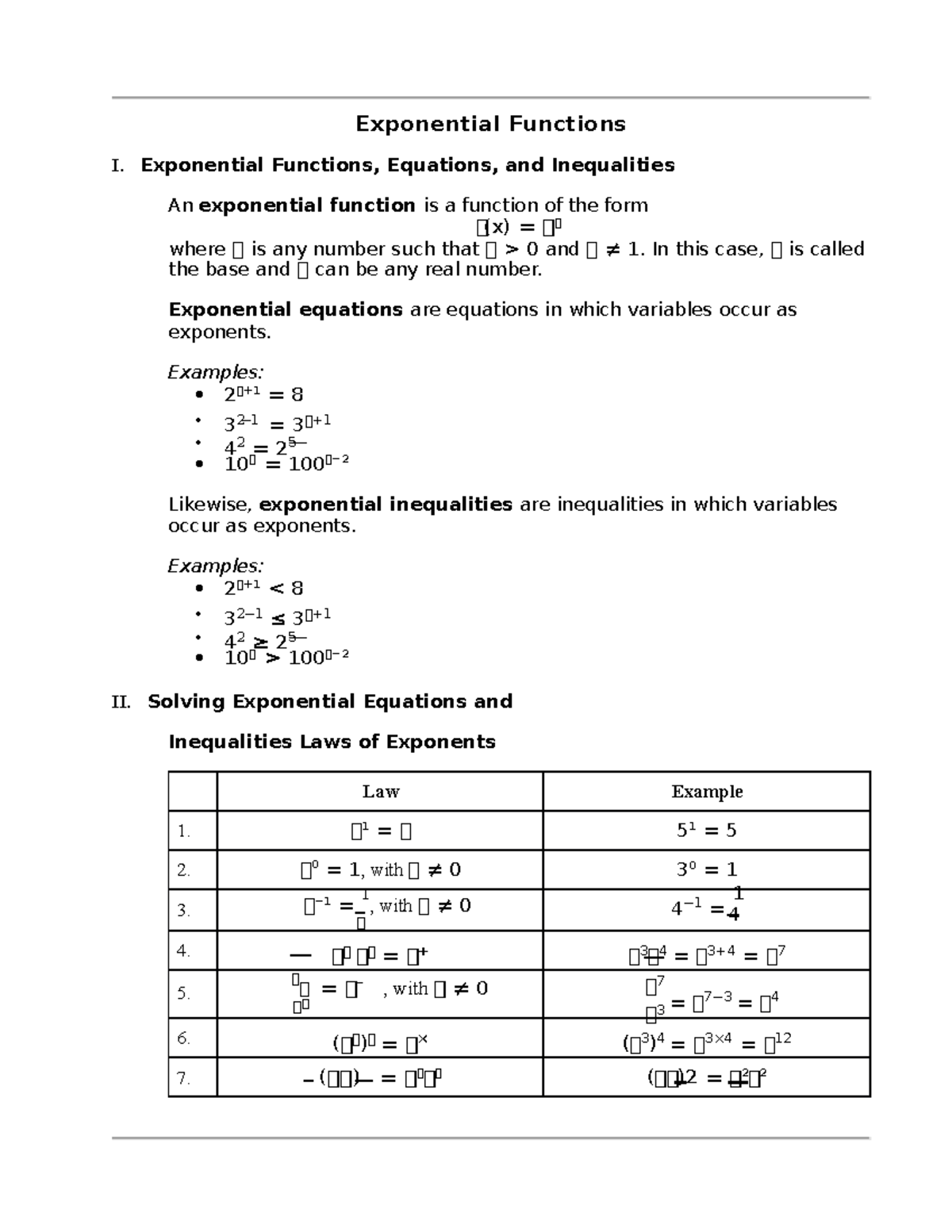 Exponential Functions - Exponential Functions, Equations, and ...