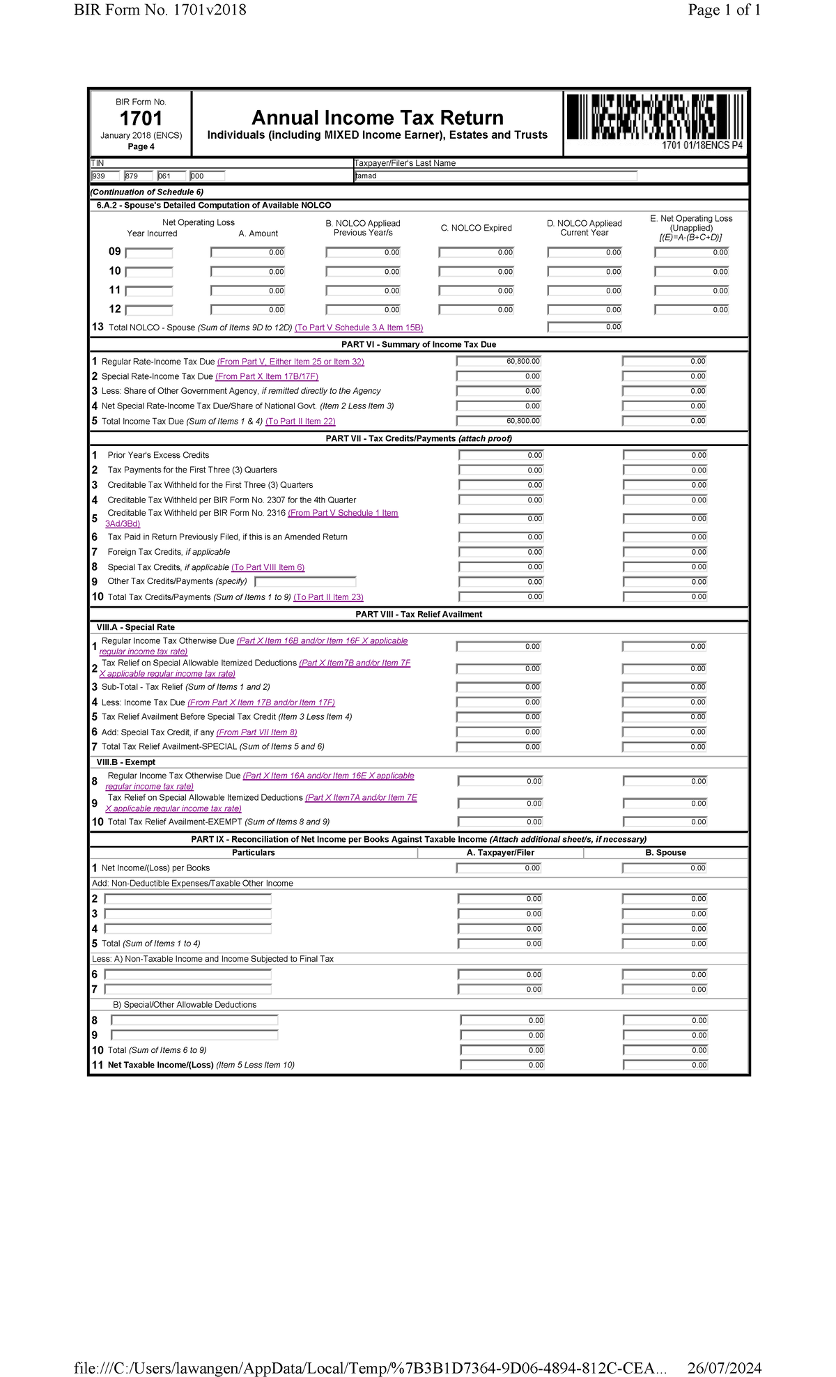 D - bir - BIR Form No. 1701 January 2018 (ENCS) Page 4 Annual Income ...