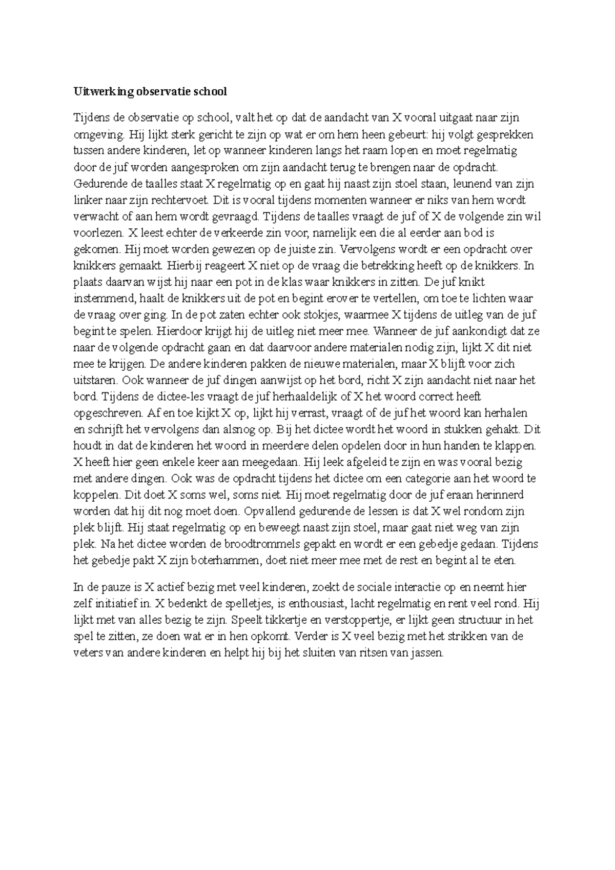 Voorbeeld objecieve observatie - Uitwerking observatie school Tijdens ...
