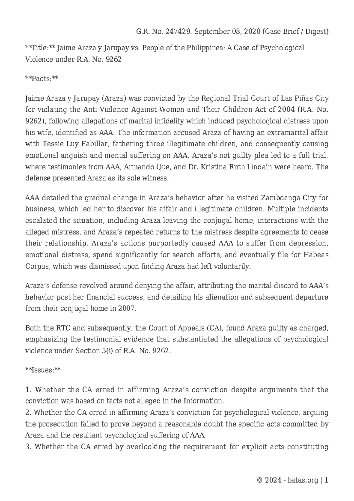 G.R. No. 247429. September 08, 2020 (Case Brief Digest) - G. No. 247429 ...