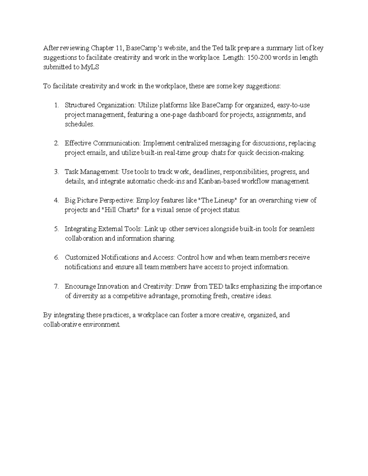 Chapter 11 mini bonus assignment - After reviewing Chapter 11, BaseCamp’s website, and the Ted ...