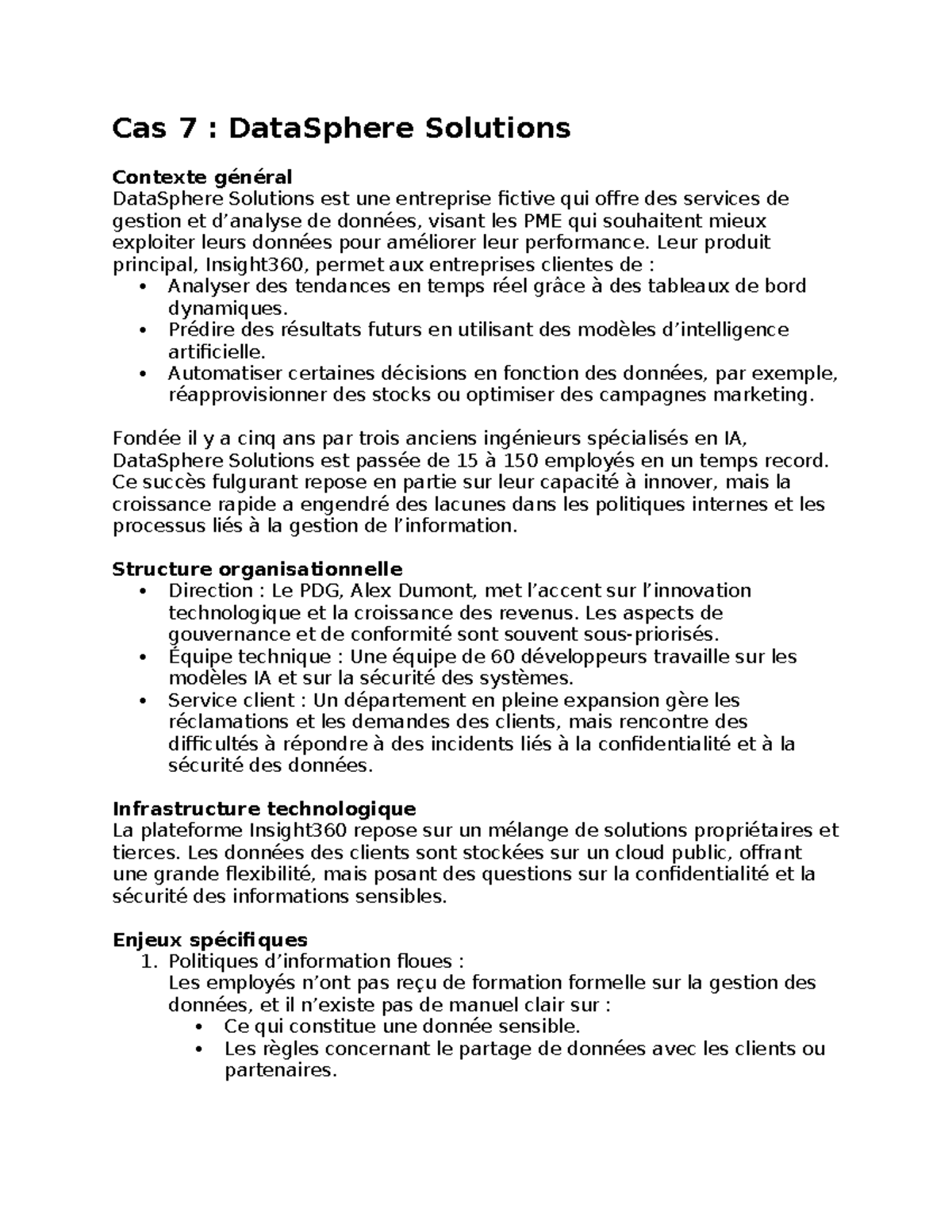 ADM2772 Cas 7 - adm 2772 - Cas 7 : DataSphere Solutions Contexte général DataSphere Solutions ...