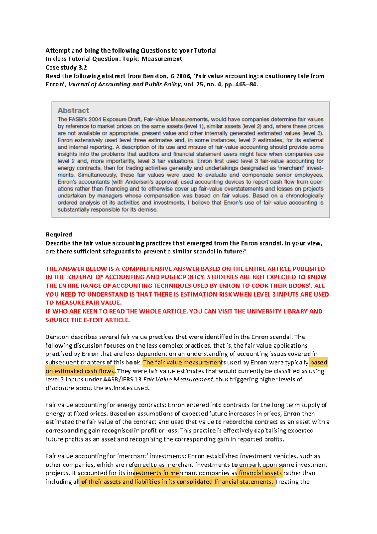 Tutorial 2 In class Tutorial Solutions FV Measurement - Attempt and ...