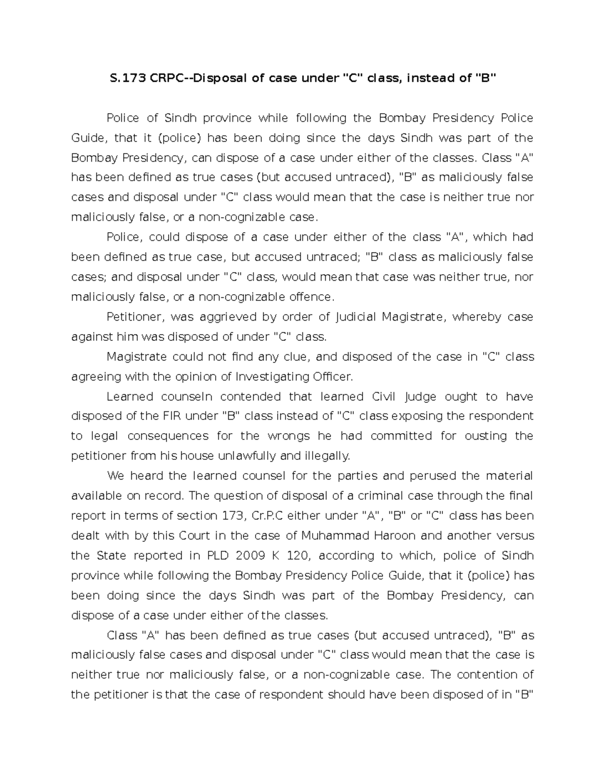 A Class B Class C Class cases - S CRPC-Disposal of case under "C" class ...