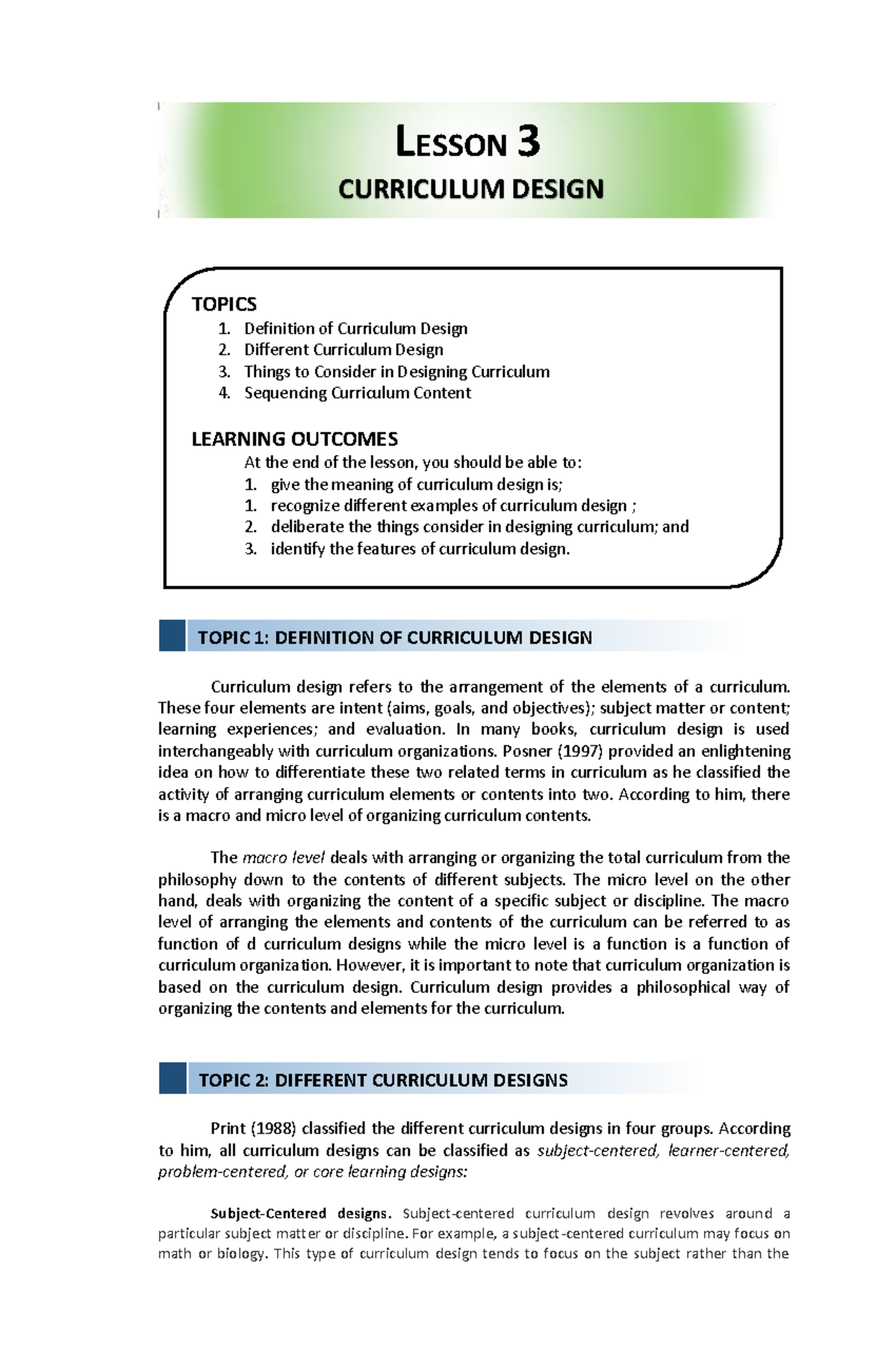 The School and the community - Curriculum design refers to the ...