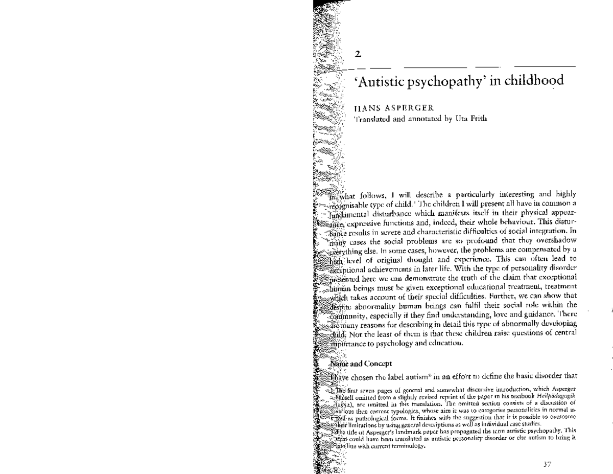 Asperger Autistic Psychopathy - GNDR-G 205 - Studocu