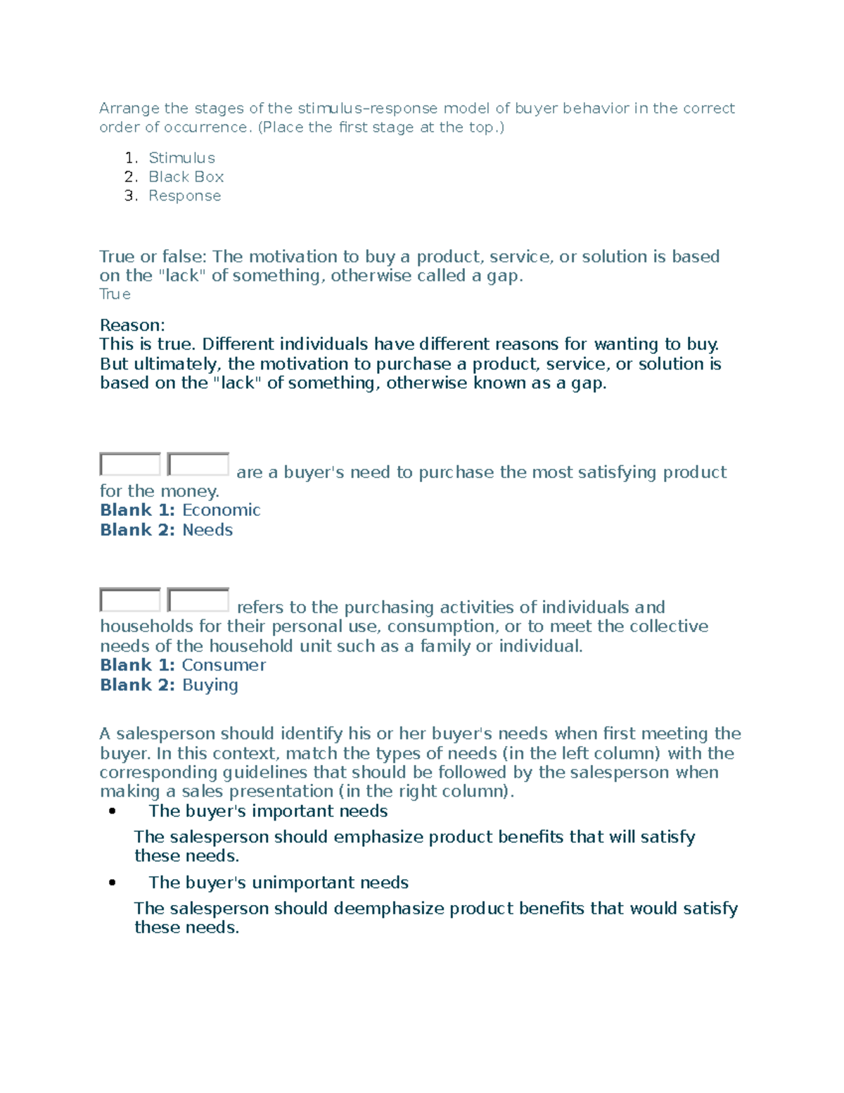 Unit3 Sales - Quiz - Arrange the stages of the stimulus–response model ...