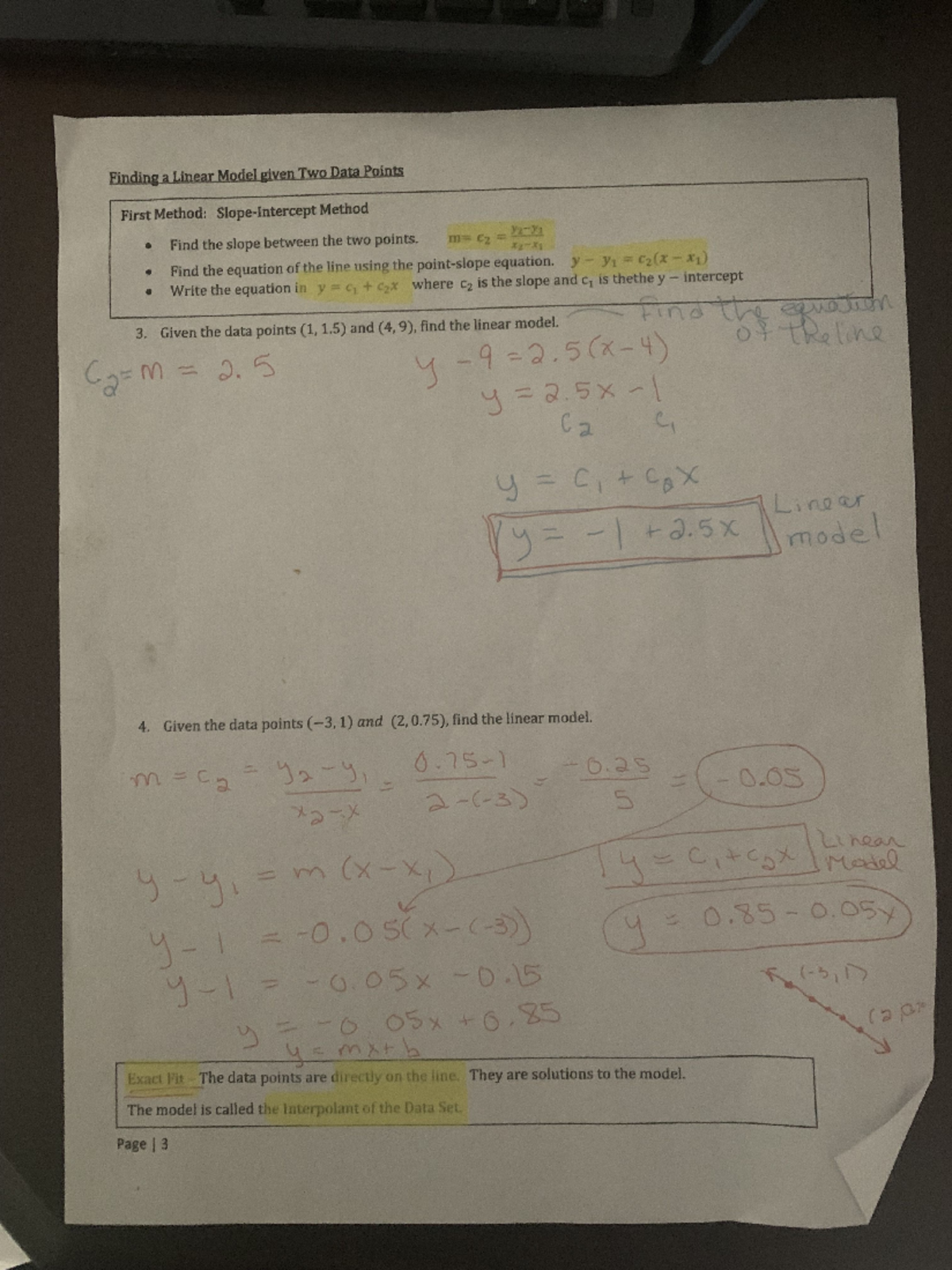 Finding a linear model given 2 data points - MATH 111 - Studocu