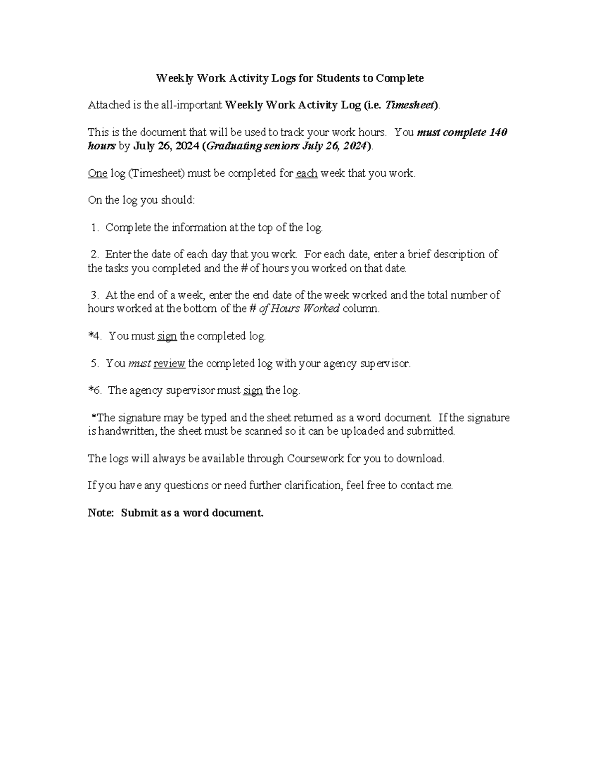 HSSU Internship Weekly Activity Log (Timesheet) - Weekly Work Activity ...