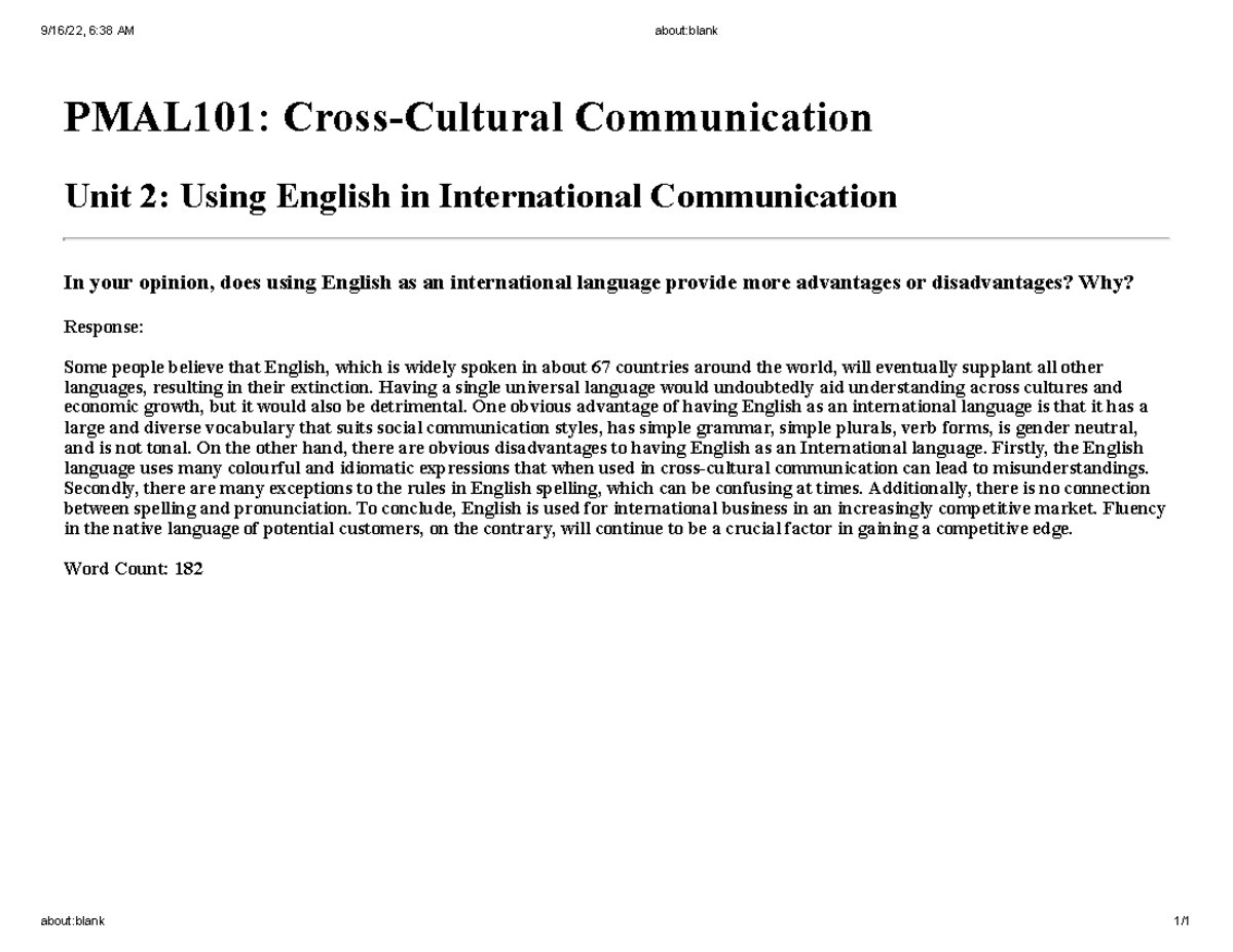 Cross Cultural Communications 101 - Unit 2 Assignment - 9/16/22, 6:38 ...