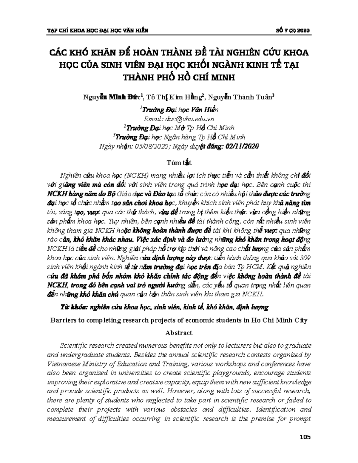 Nguyen Minh Duc Các khó khăn để hoàn thành đề tài nghiên cứu khoa học ...
