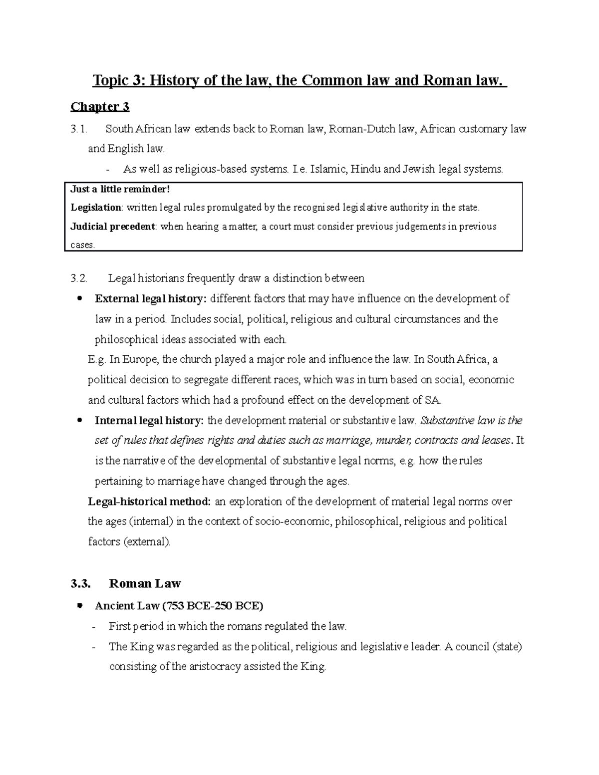 Topic 3 History of the law, the common law and roman law - My Notes ...