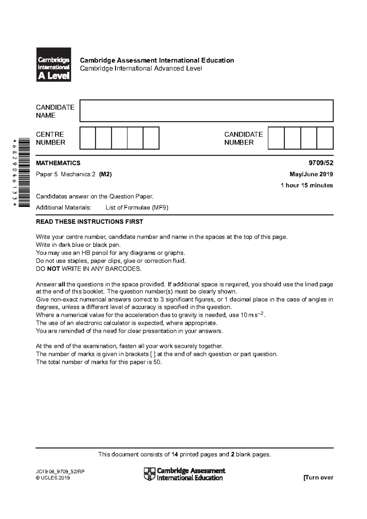 JUNE 2019 QP - 6829046133 Cambridge Assessment International Education ...