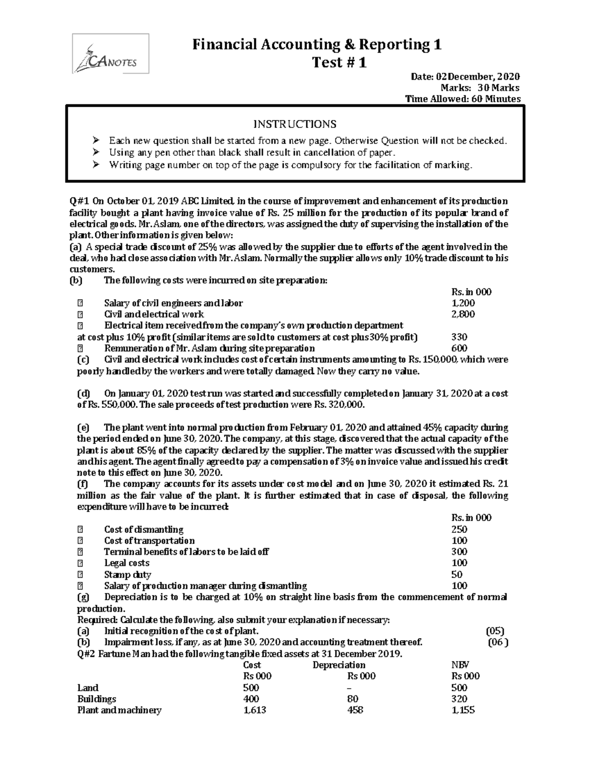 PF test practice - Financial Accounting & Reporting 1 Test # 1 Date: 0 ...