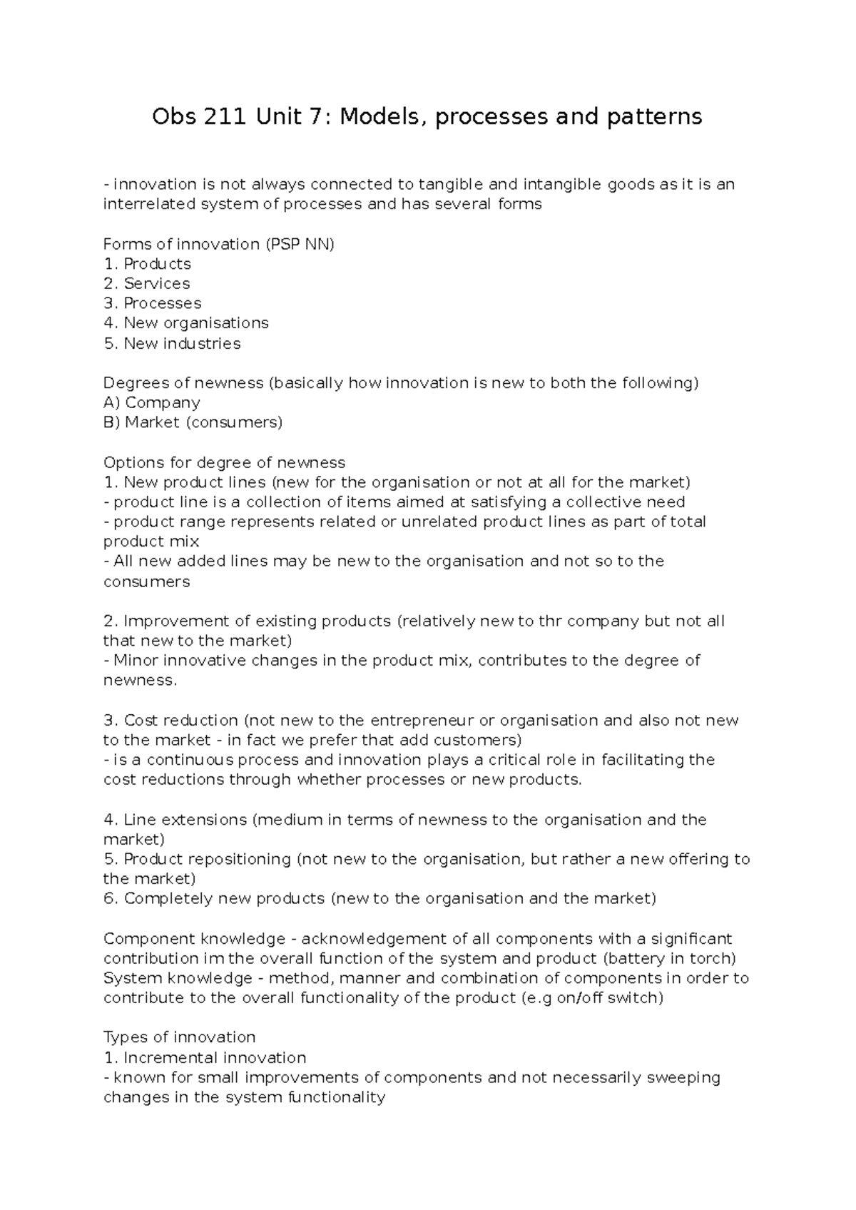 Obs 211 Unit 7 - Summary Design thinking and business innovation - Obs ...