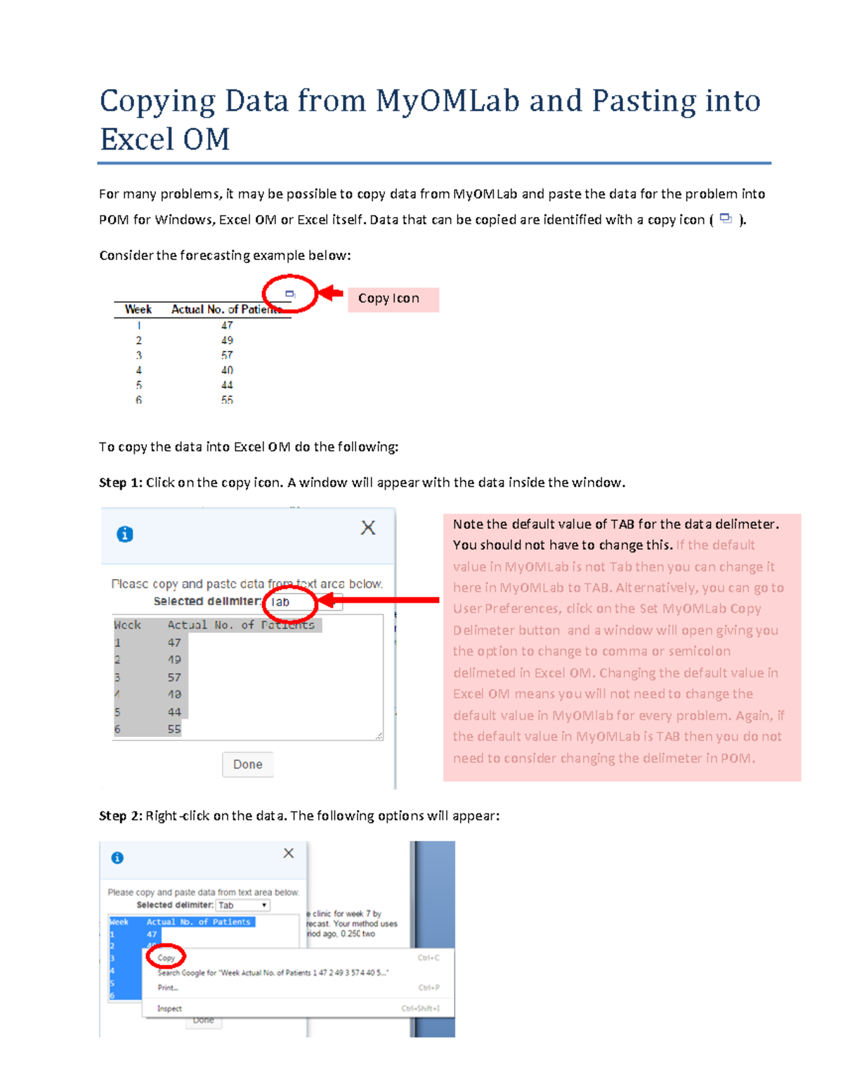 My OMLab Copy Paste - material - Copying Data from MyOMLab and Pasting into Excel OM For many ...
