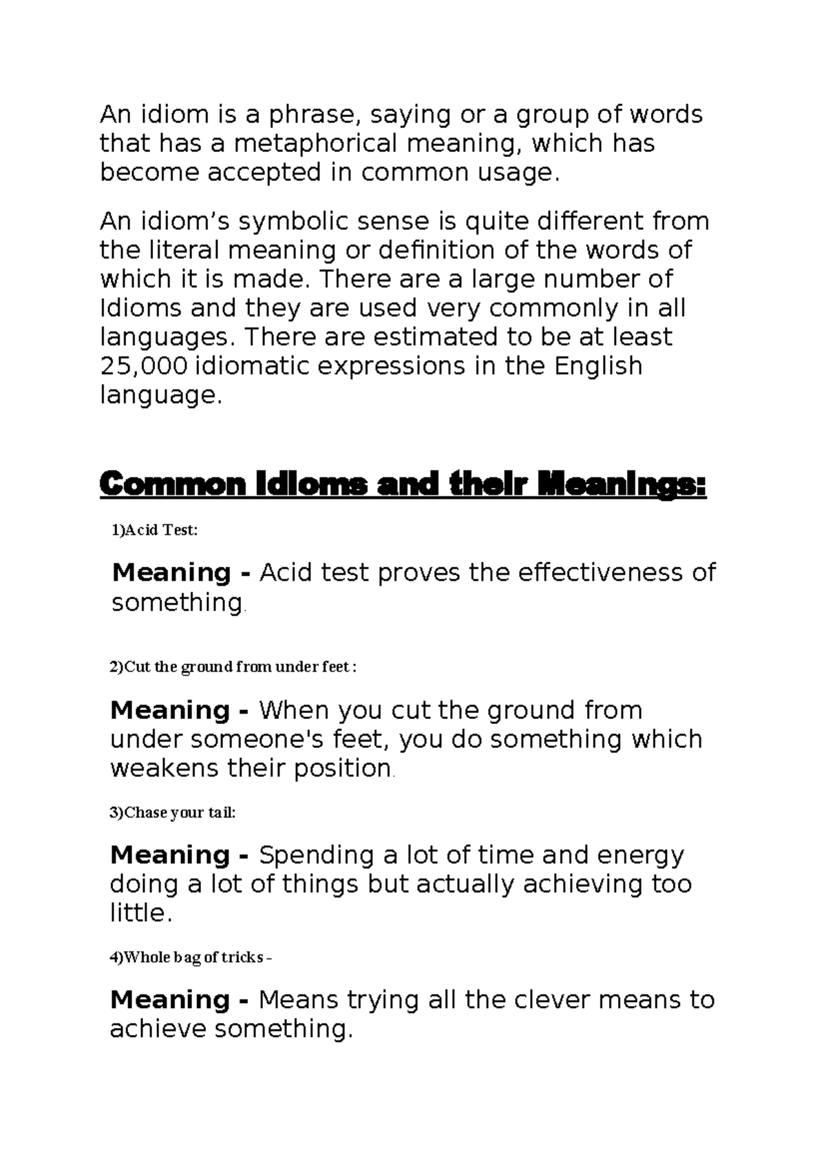 Idioms and their Meanings book - An idiom is a phrase, saying or a ...