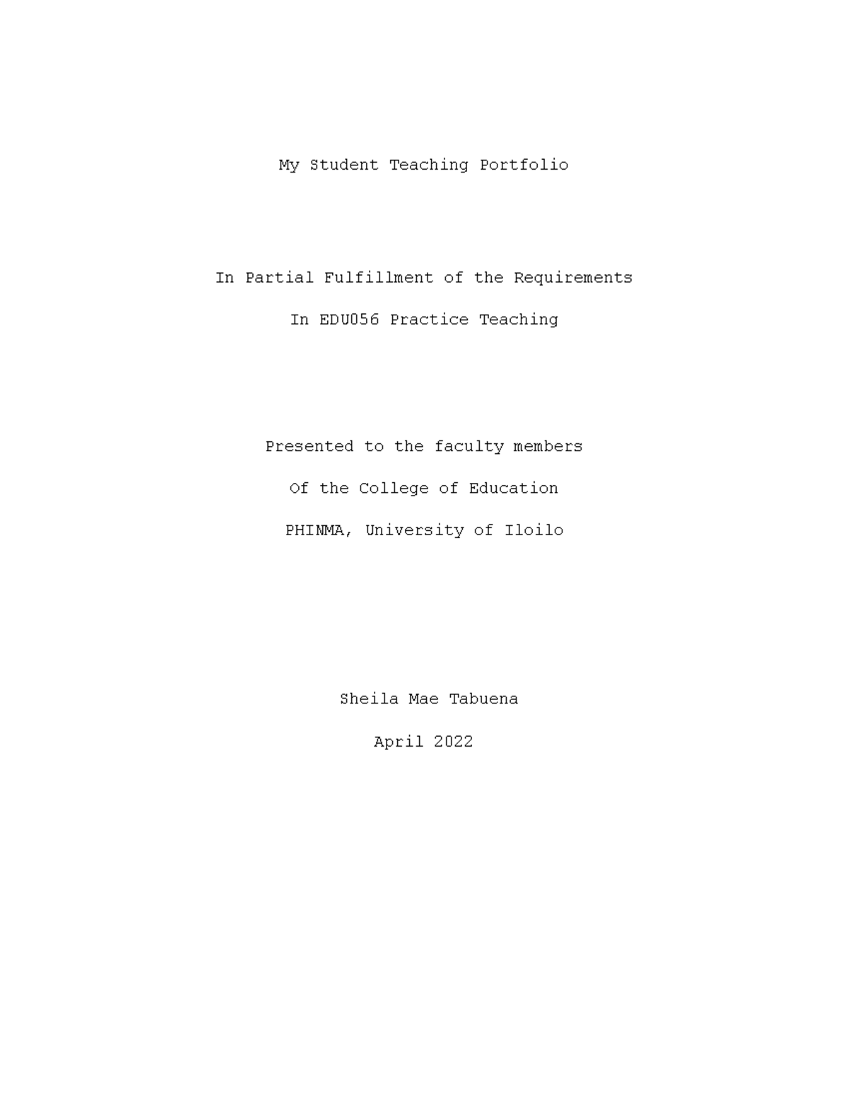 My Student Teaching Portfolio Final - My Student Teaching Portfolio In ...