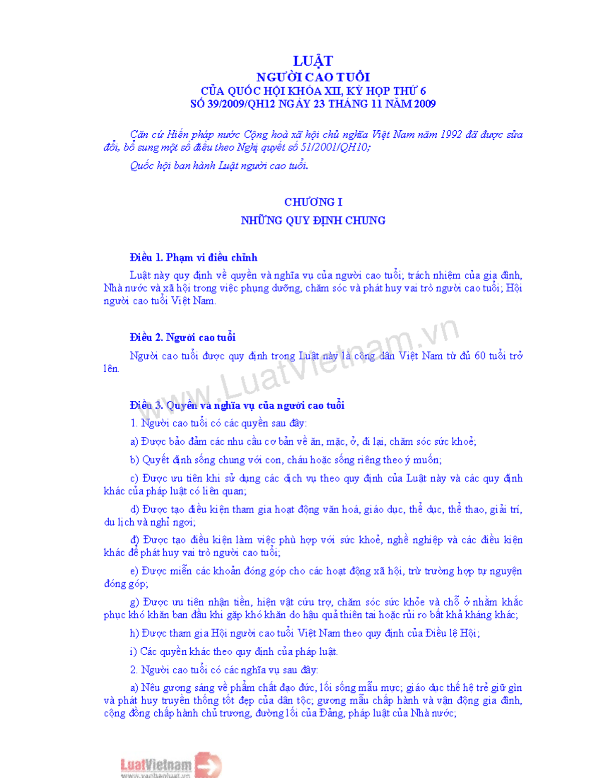 Luat nguoi cao tuoi 2009 - LU T NGƯ I CAO TU I C A QU C H I KHÓA XII, KỲ H P TH 6 - Studocu