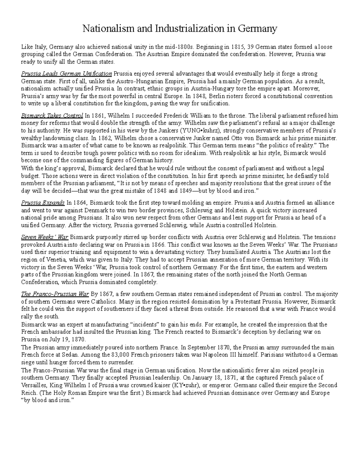 Nationalism and Industrialization in Germany - Beginning in 1815, 39 ...