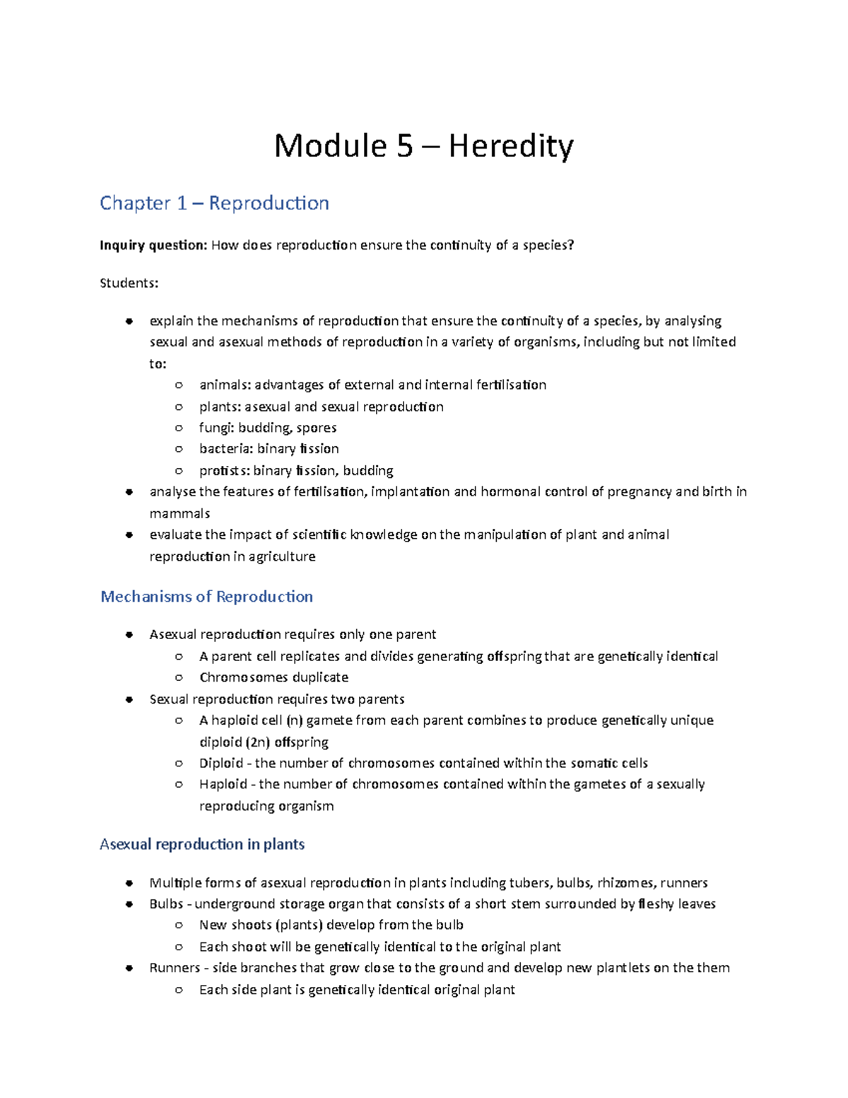 Module 5 Heredity Module 5 Heredity Chapter 1 Reproducon Inquiry Queson How Does