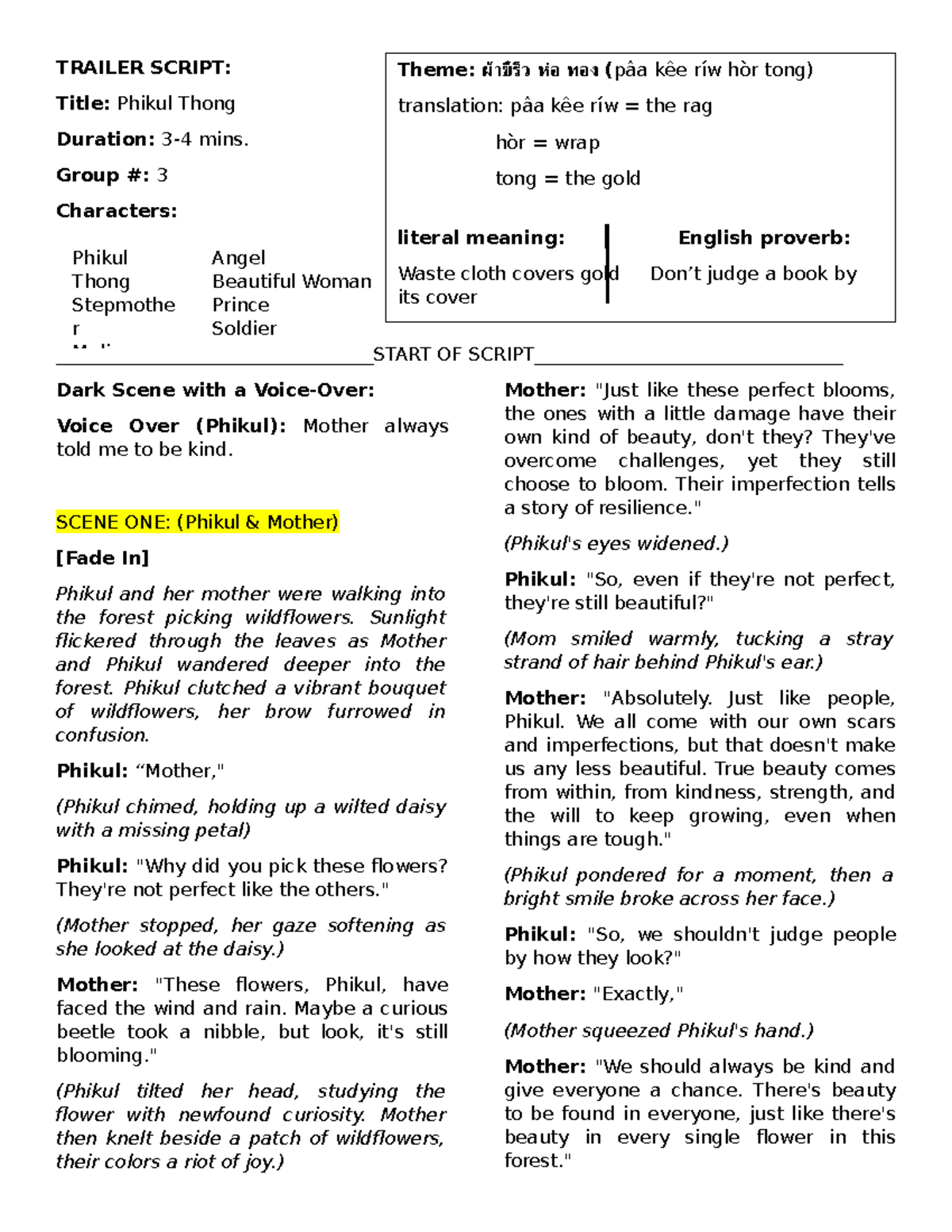 Phikul Thong Manuscript - TRAILER SCRIPT: Title: Phikul Thong Duration: 3-4 mins. Group #: 3 ...