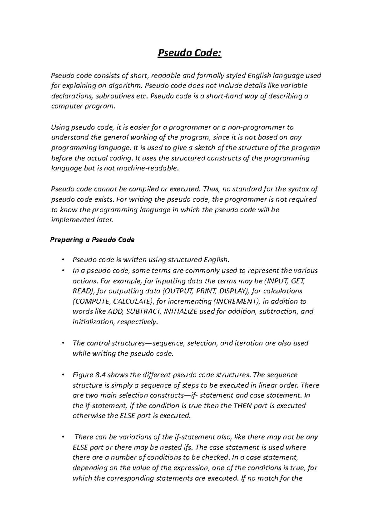 Pseudo Code Lecture Notes 4 Pseudo Code Pseudo Code Consists Of Short Readable And Formally