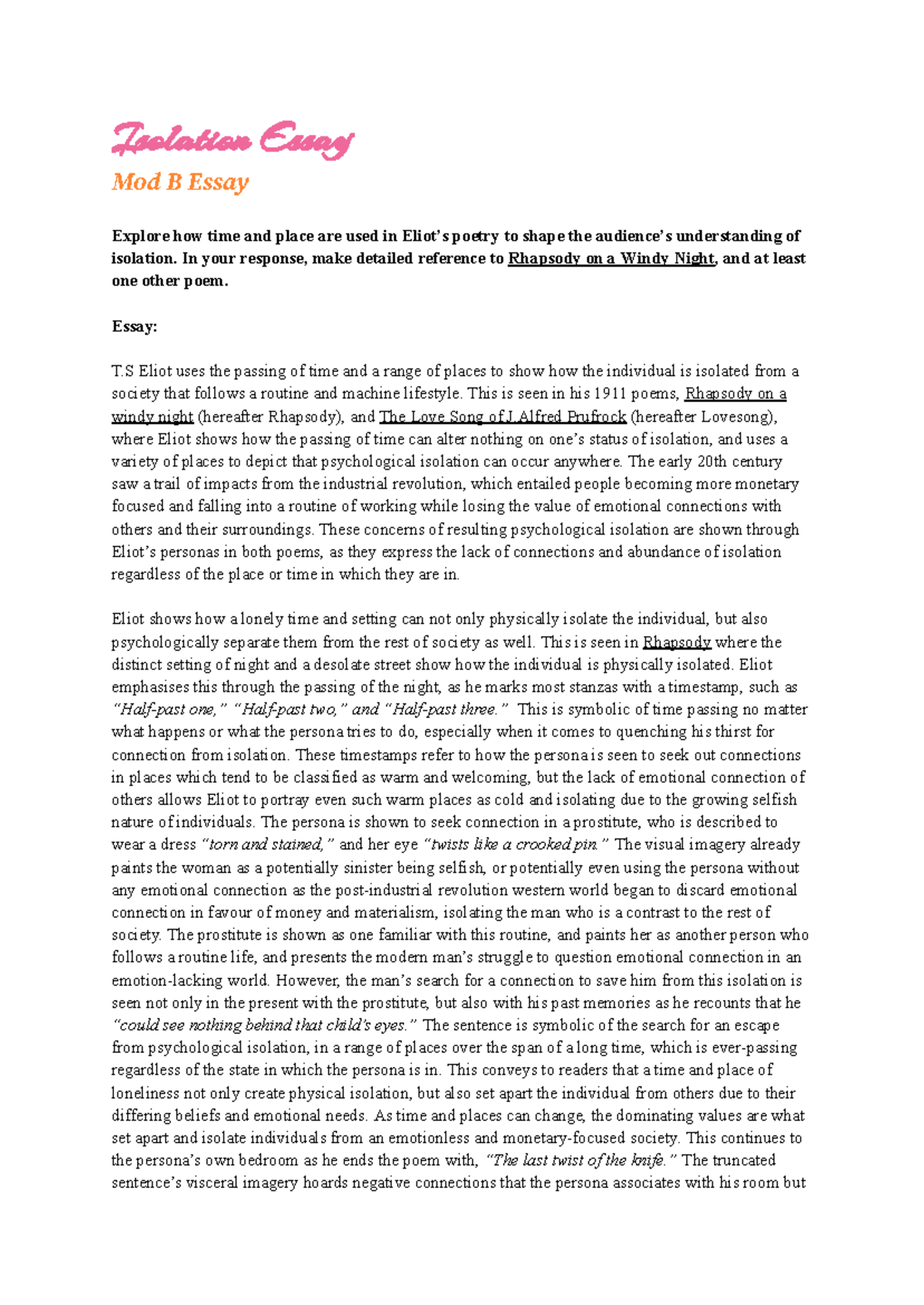 HSC mod b essay on isolation - Isolation Essay Mod B Essay Explore how ...