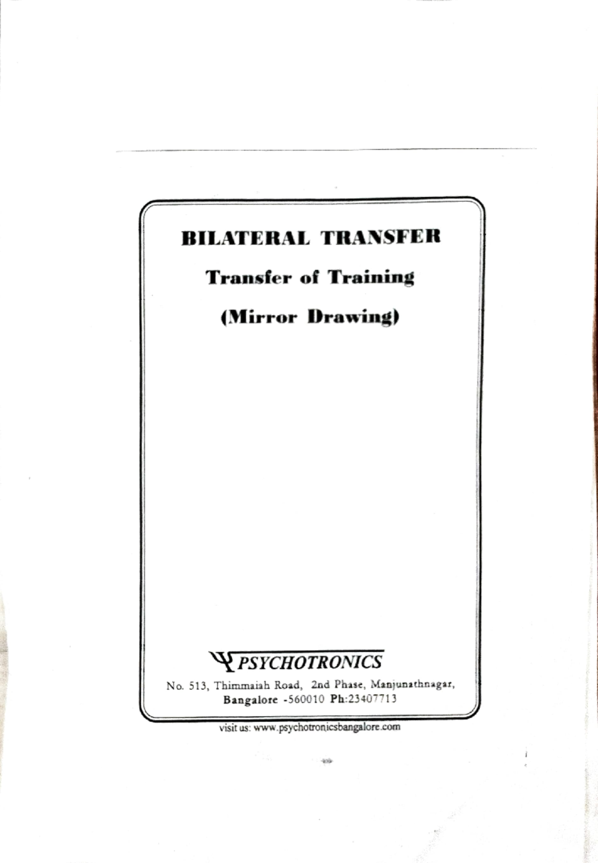 BPCC 101 Bilateral Practical - BILATERAL TRANSFER Transfer of Training ...