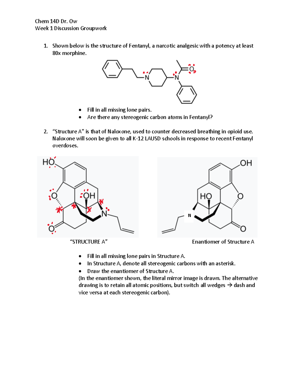 Week 1 WS - week 1 disc worksheet - Chem 14D Dr. Ow Week 1 Discussion ...