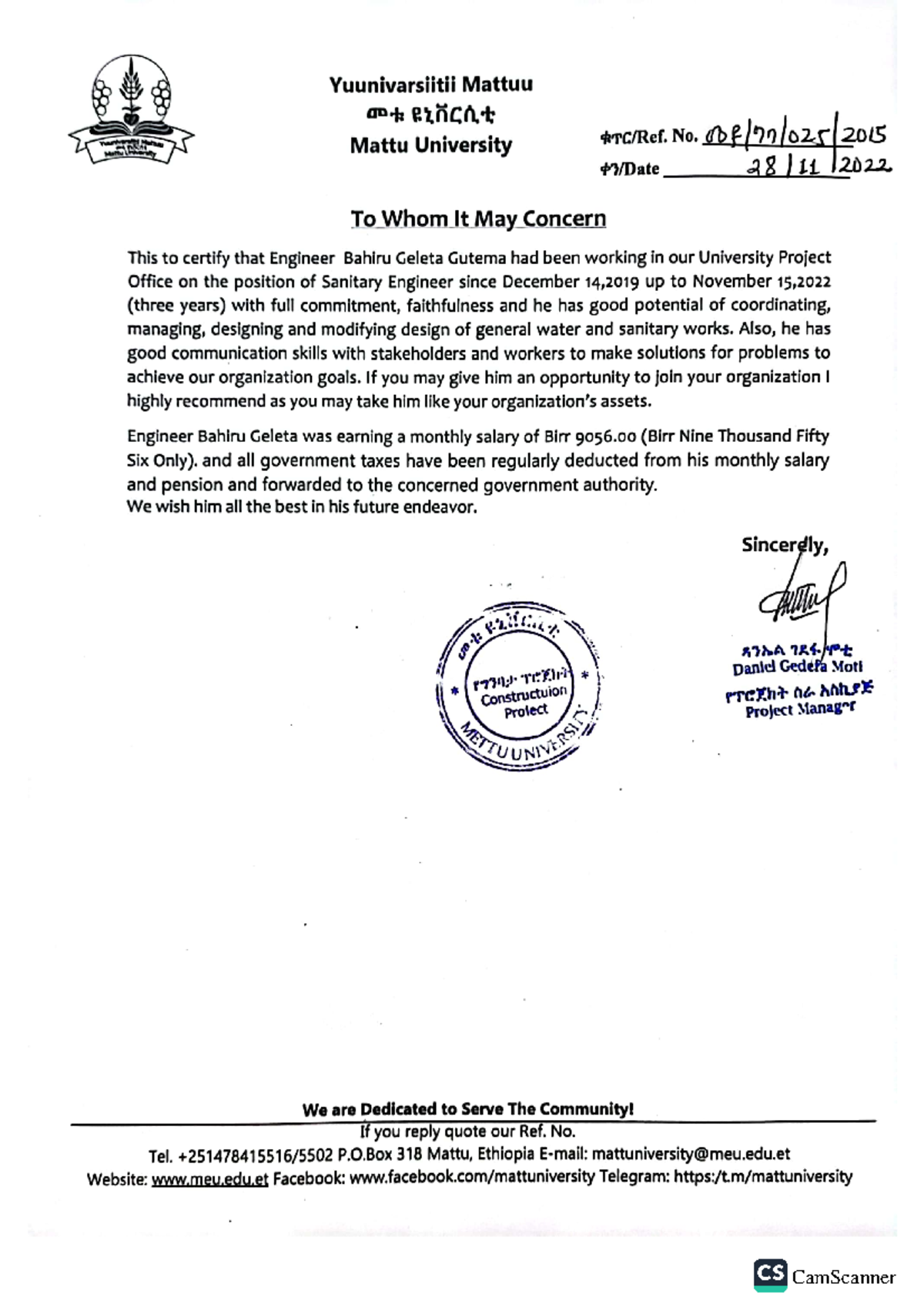 Bahiru exp - communication Engineering - CamScanner - Studocu